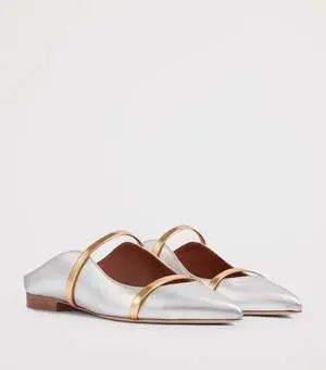 MALONE SOULIERS Metallic Leather Maureen Mules - Silver