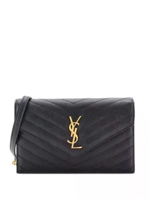 Saint Laurent Classic Monogram Wallet On Chain Matelasse Chevron Leather Small Crossbody Bag - Black