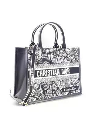 Dior Embroidered Canvas Medium Tote Bag With Strap - Black