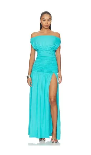 SEVEN WONDERS Off Shoulder Maxi Dress With Slit - Teal