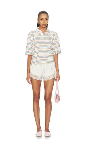 MAUDE CLUB Frankie Striped Polo Top