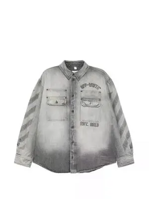 Off-White Embroidered Diagonals Print Denim Military Jacket