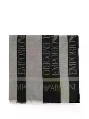 Emporio Armani Logo-print Fringed Scarf - Black