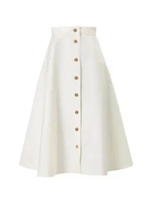 Carolina Herrera A-line Midi Skirt With Gold-tone Logo Engraved Buttons