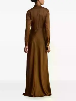 Ralph Lauren Pleated Button-up Maxi Gown Dress - Brown