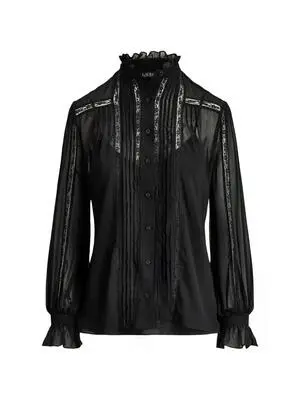 Ralph Lauren Lace-trim Pintucked Blouse - Black