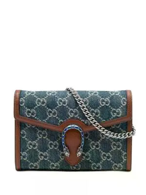 Gucci Gg Denim Dionysus Wallet On Chain Crossbody Bag - Blue