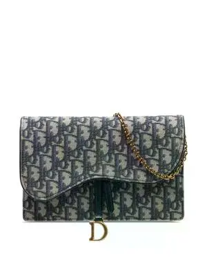 Dior Oblique Canvas Saddle Pouch Wallet On Chain Crossbody Bag - Blue