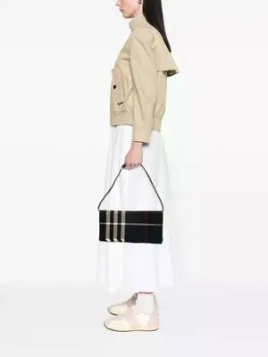 Burberry Exploded Check Wool Fringe Shoulder Bag