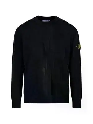 Stone Island Crew Neck Long Sleeve Sweater With Logo Patch - Blue