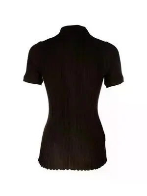Miu Miu Ribbed Knit Polo Shirt With Ruffle Detailing