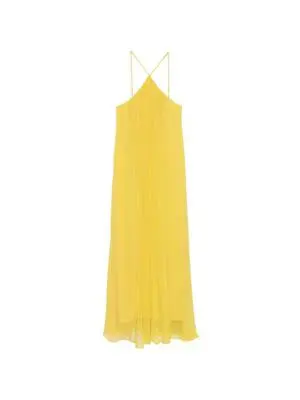 Staud Dasha Pleated Halterneck Maxi Dress - Yellow