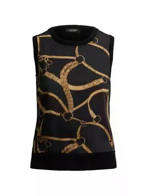 Ralph Lauren Sleeveless Crewneck Top With Belting Print - Black