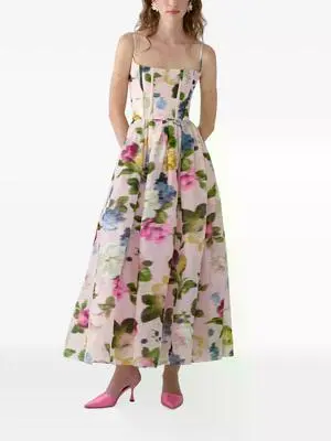 Carolina Herrera Floral Print Corset Maxi Dress