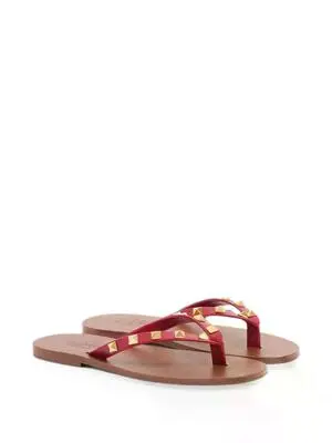 Valentino Garavani Rockstud Calfskin Thong Sandals - Red