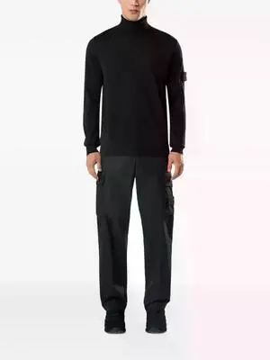 Stone Island Wide-leg Cargo Trousers With Logo Patch - Black