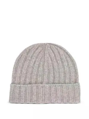 Brunello Cucinelli Ribbed Cashmere Beanie Hat - Grey