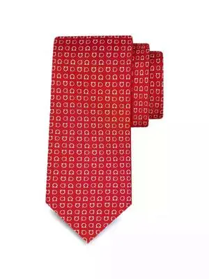 FERRAGAMO Gancini Print Silk Neck Tie - Red