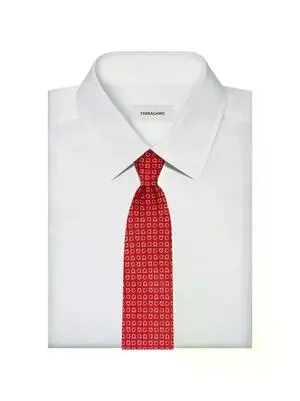 FERRAGAMO Gancini Print Silk Neck Tie - Red