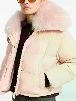 YVES SALOMON Shearling Trim Down Jacket - Pink