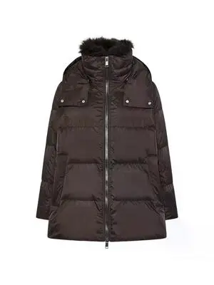 YVES SALOMON A-line Hooded Puffer Jacket With Lambswool Trim