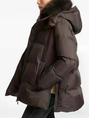 YVES SALOMON A-line Hooded Puffer Jacket With Lambswool Trim
