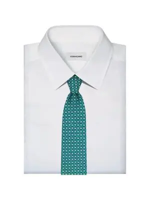 FERRAGAMO Frog-print Silk Tie - Green
