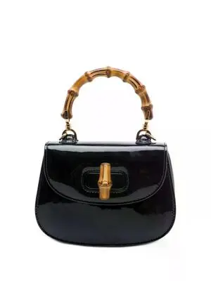 Gucci Patent Bamboo 1947 Top Handle Bag Satchel - Black
