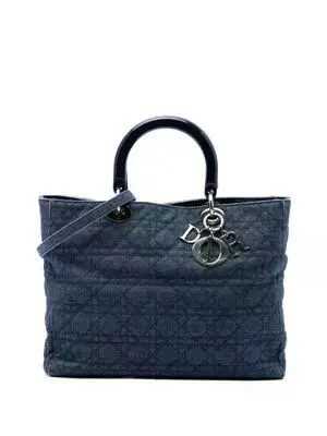 Dior Large Denim Cannage Lady Satchel - Blue