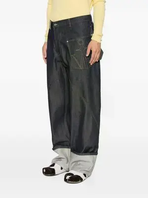 JW Anderson Indigo Wide-leg Jeans With Contrast Stitching And Anchor Embroidery