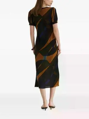 FRAMBOISE Abstract Print Puff Sleeve Midi Dress - Black