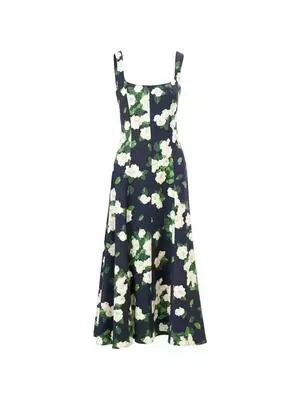 Carolina Herrera Floral Print Midi Dress - Blue