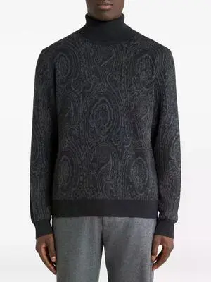 Etro Wool-blend Jacquard Turtleneck With Arnica Motif