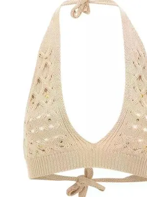 KANGRA Open-knit Stud-embellished Halterneck Top