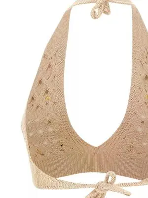 KANGRA Open-knit Stud-embellished Halterneck Top