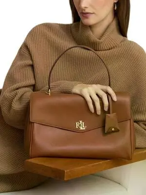 Ralph Lauren Farrah Leather Satchel Bag - Brown