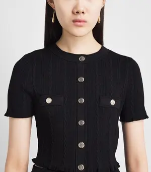Sandro Pointelle-knit Cropped Cardigan