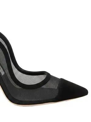 JIMMY CHOO Brigitte Mesh Panel Suede Heeled Pumps - Black