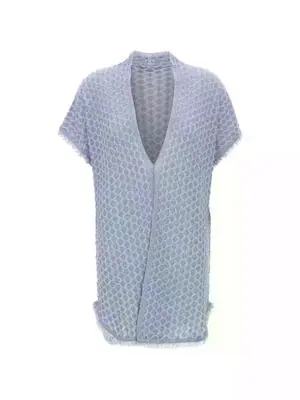 KANGRA Fringed Short-sleeve Cardigan-coat - Blue