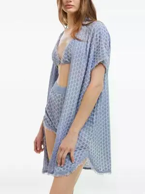KANGRA Fringed Short-sleeve Cardigan-coat - Blue
