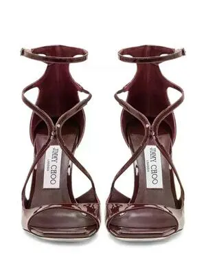 JIMMY CHOO Azia Patent Leather Heeled Sandals - Brown