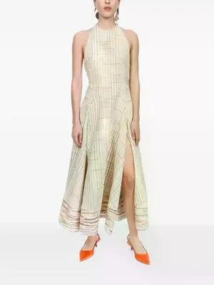 Rosie Assoulin Check Halterneck Maxi Dress - Neutrals