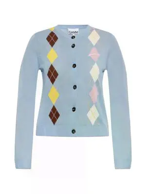 GANNI Argyle Cotton Cardigan - Blue