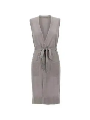 KANGRA Lurex Knit Belted Cardigan-coat - Grey