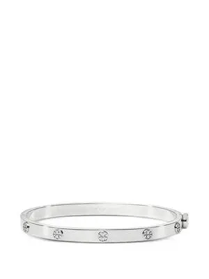 Tory Burch Icon Hinge Bracelet With Studded Double T Motifs - Silver