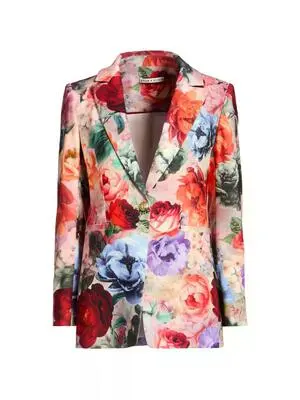 Alice + Olivia Floral Print Notched Lapel Blazer - Red