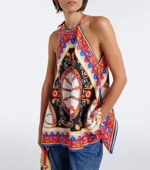Dolce & Gabbana Carretto Printed Silk Twill Halterneck Top