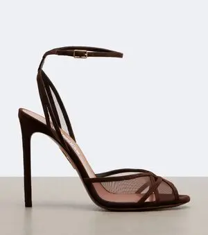 AQUAZZURA Suede And Mesh Sandals - Brown