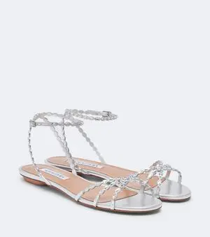 AQUAZZURA Aquazzura Love Struck Embellished Leather Sandals Silver