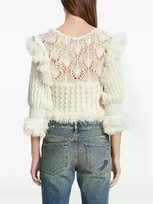 ANN DEMEULEMEESTER Dudu Feather-trim Pointelle-knit Sweater - Neutrals